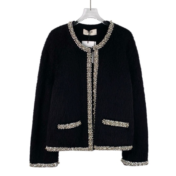Celine | Jackets & Coats | Celine Elegant Black Jacket With Silver ...